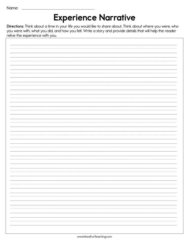 Experience Narrative Worksheet by Teach Simple