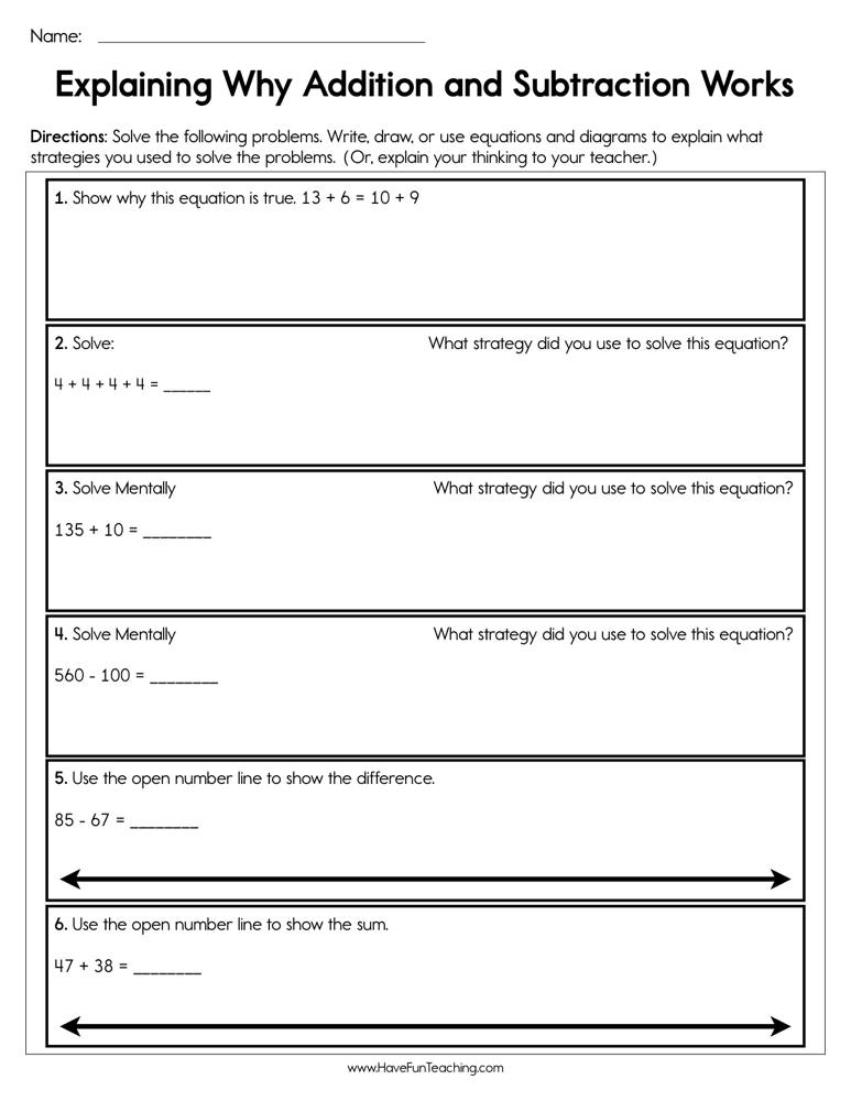 Explaining Why Addition and Subtraction Works Worksheet by Teach Simple