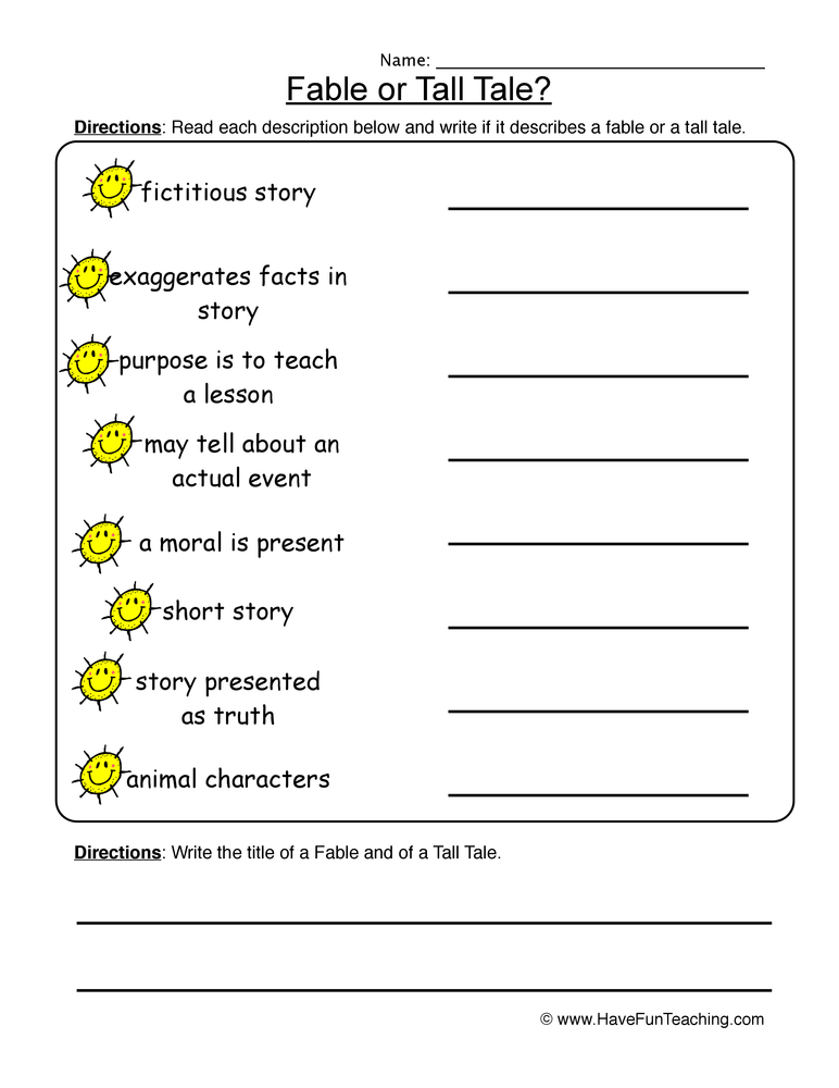 Tall Tales Worksheet Tall Tales Worksheet