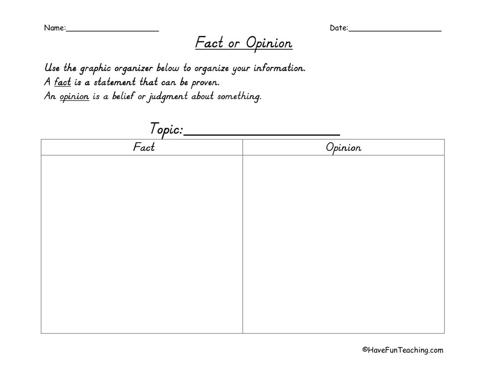 Fact and Opinion Landscape Graphic Organizer by Teach Simple