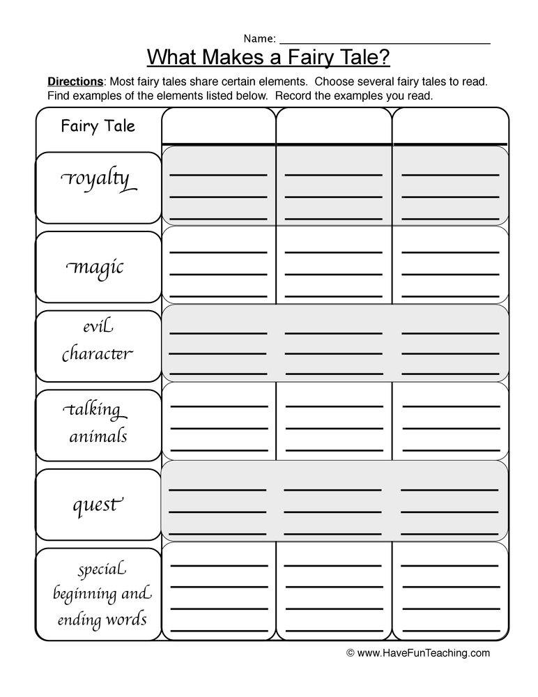 Fairy Tales Elements Worksheet by Teach Simple