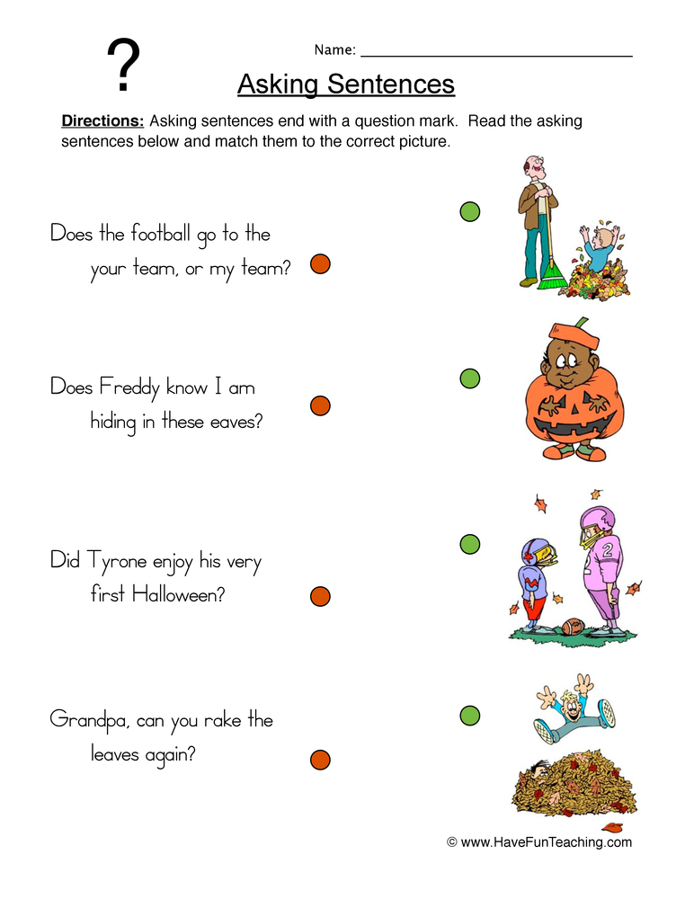 Fall Asking Sentences Worksheet by Teach Simple