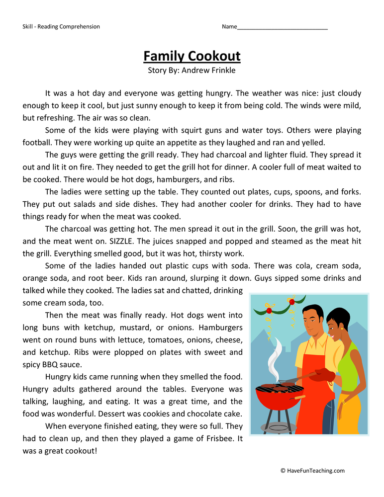 Family Cookout - Reading Comprehension Worksheet by Teach Simple