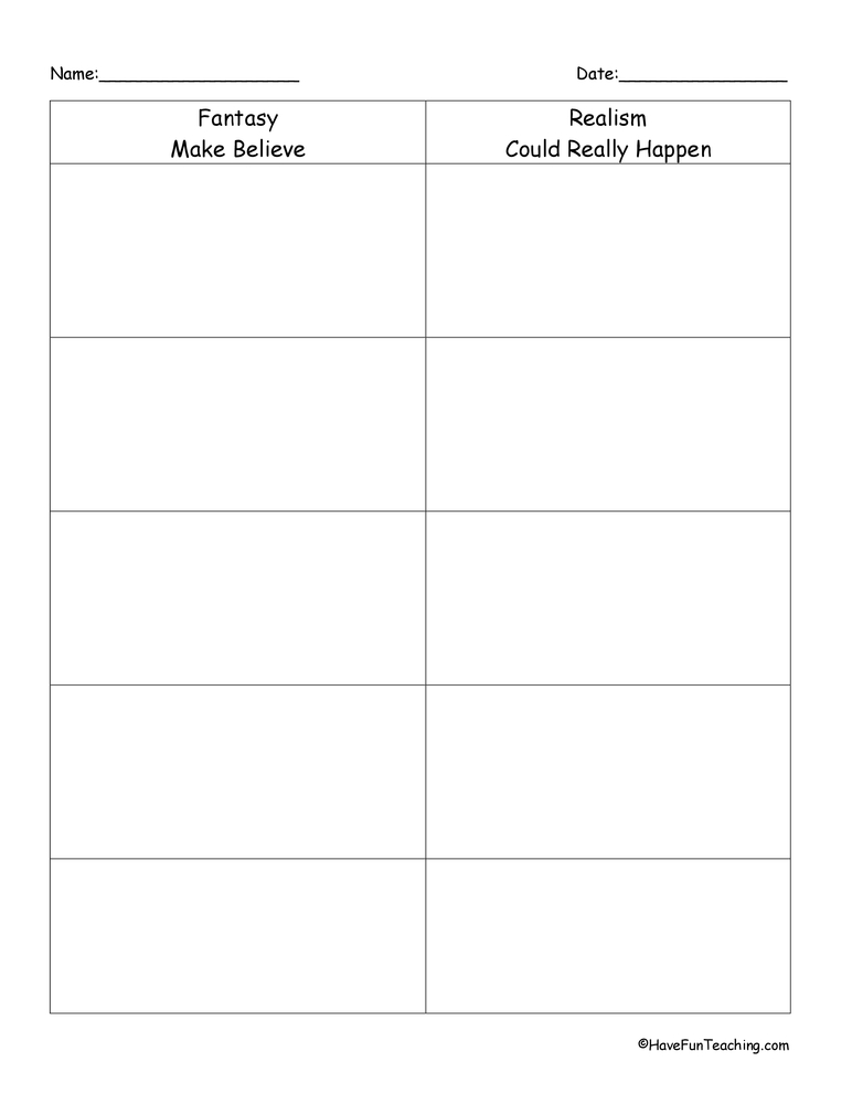 Fantasy and Realism Story Elements Graphic Organizer by Teach Simple
