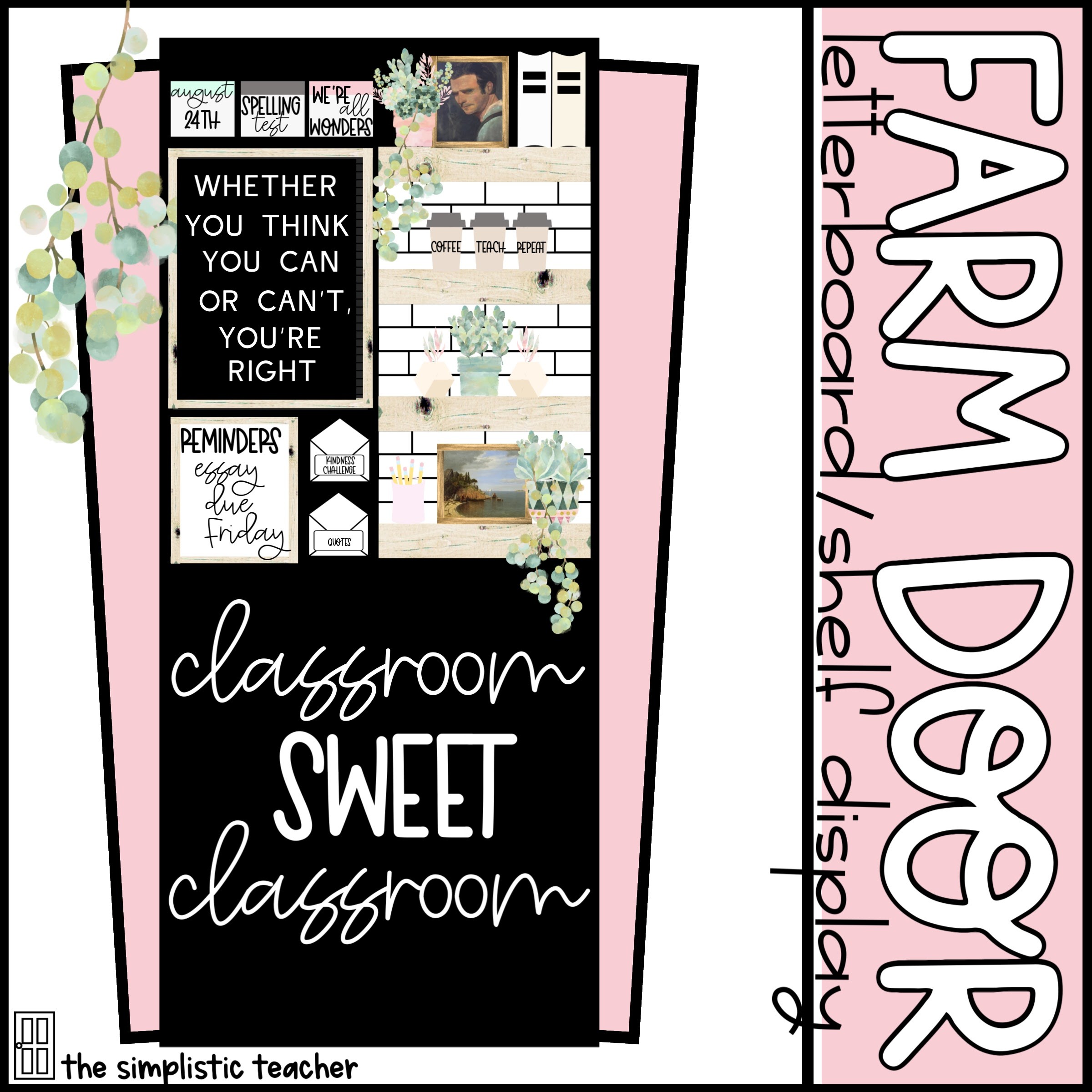 Farmhouse Door Set: Letter Board/Shelf Display by Teach Simple