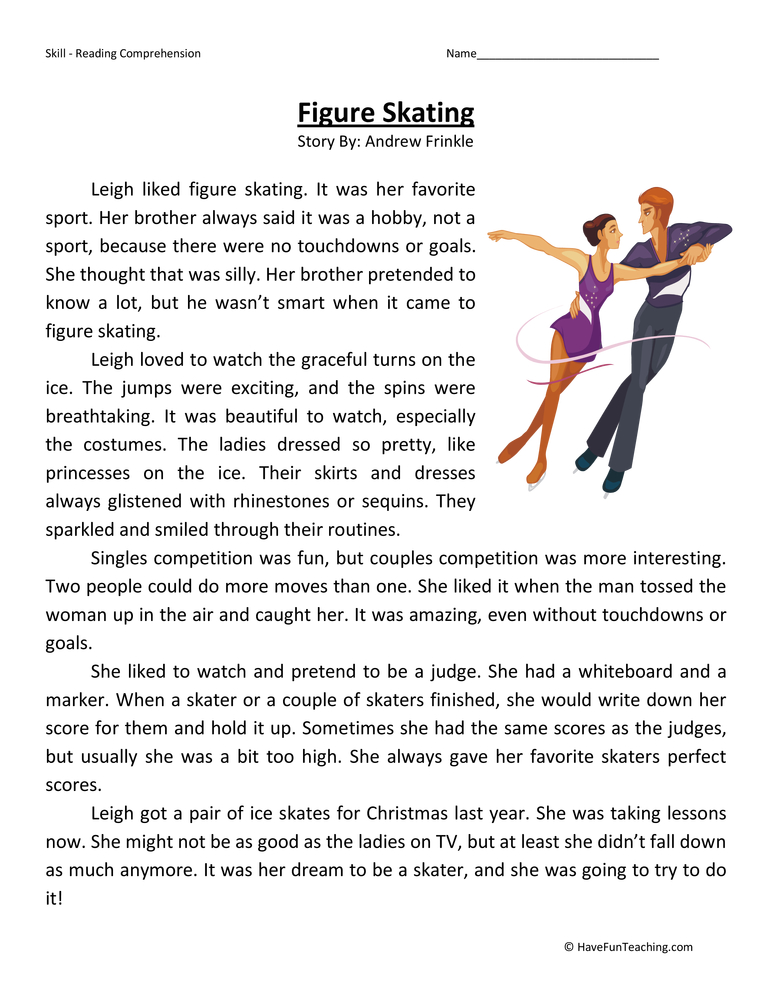 Figure Skating - Reading Comprehension Worksheet by Teach Simple