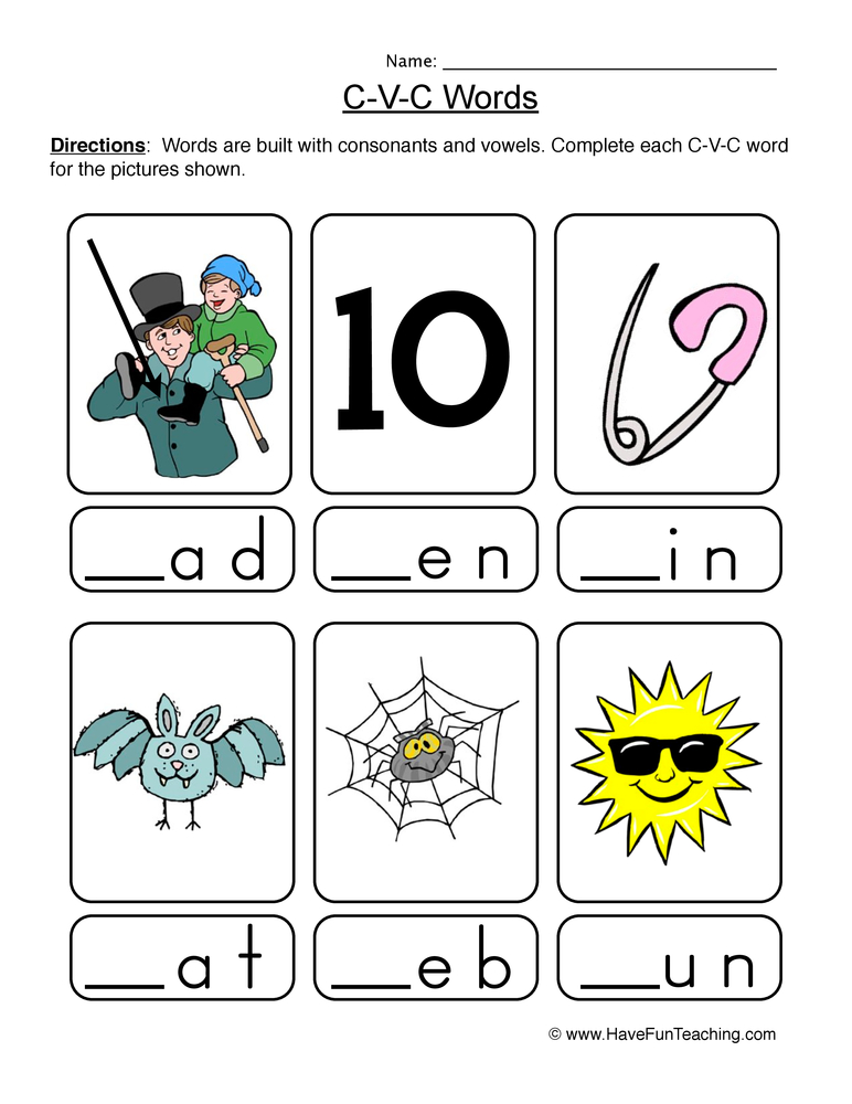 Fill in the Beginning Letter CVC Words Worksheet by Teach Simple