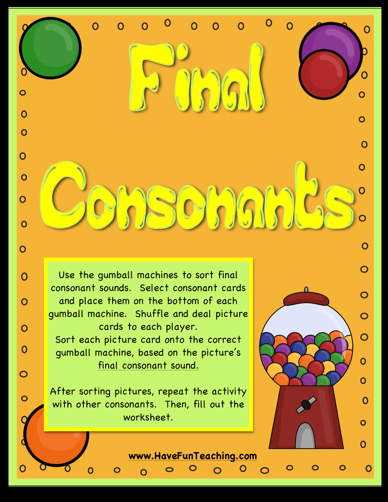 Final Consonants Activity by Teach Simple