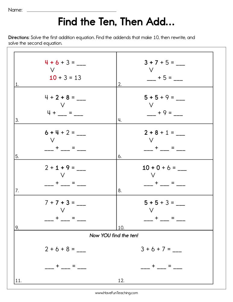 Find the Ten then Add Worksheet by Teach Simple