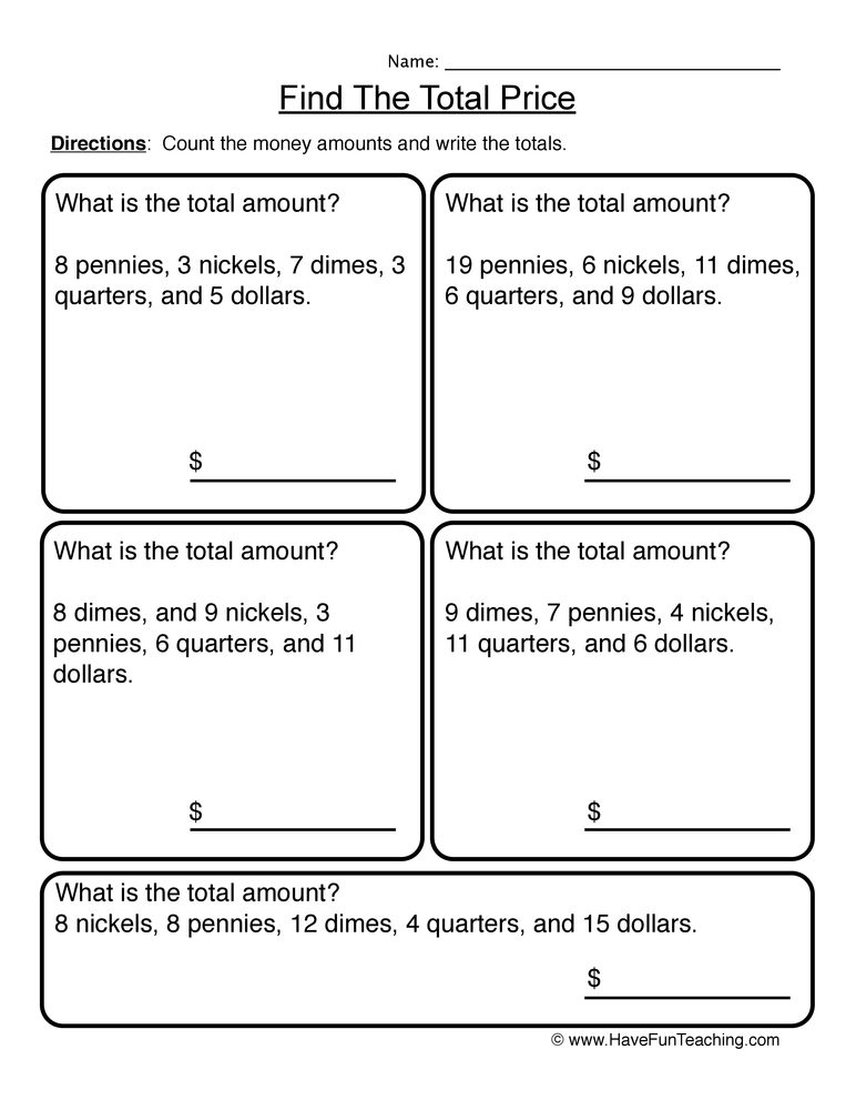Find the Total Amount Worksheet by Teach Simple