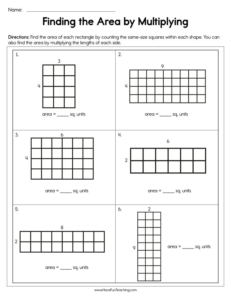 Finding the Area by Multiplying Worksheet by Teach Simple