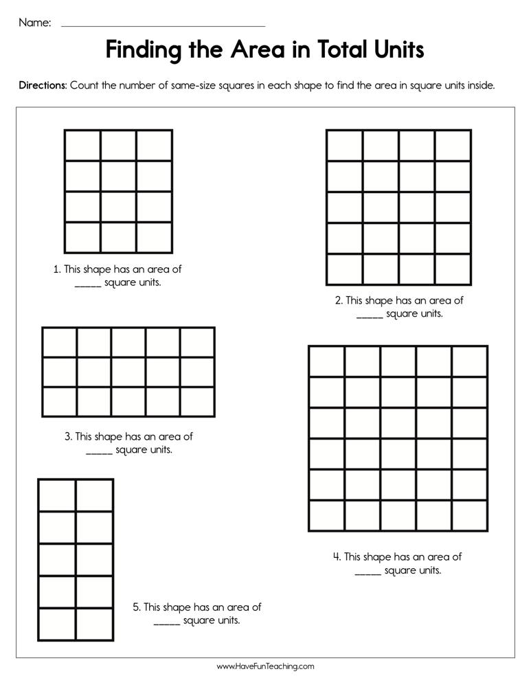 Finding The Area In Total Units Worksheet By Teach Simple