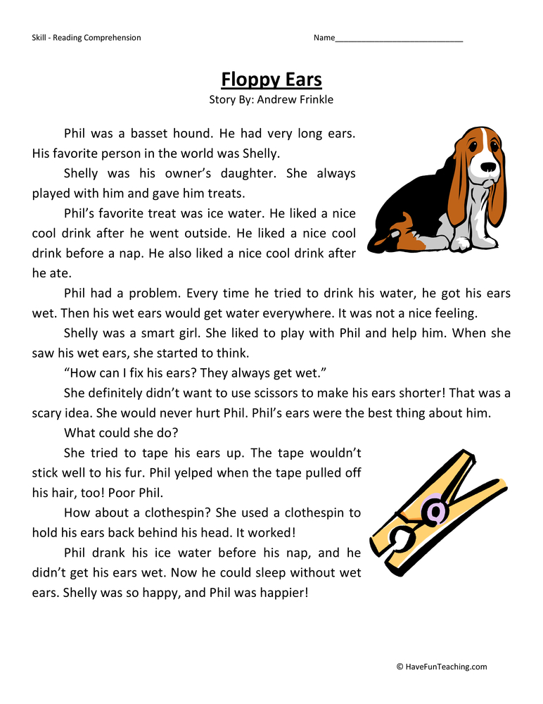 Floppy Ears - Reading Comprehension Worksheet by Teach Simple