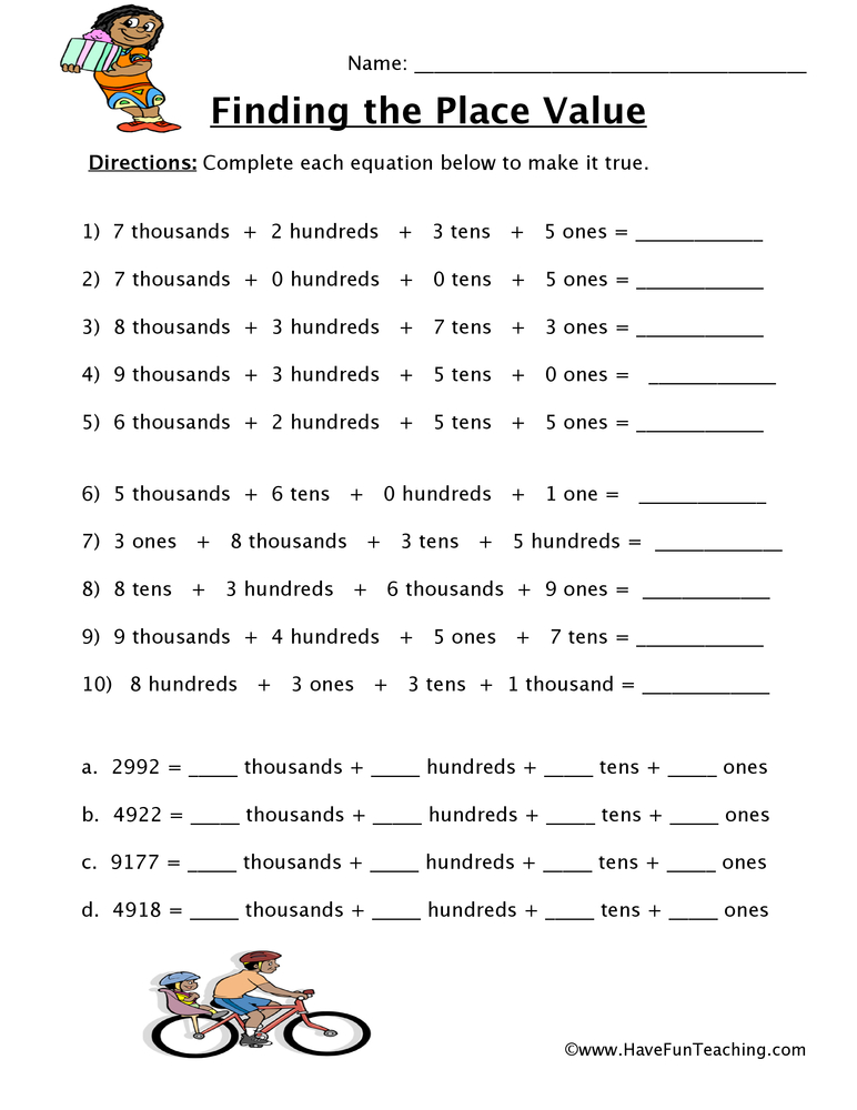 Four Digit Place Value Worksheet by Teach Simple