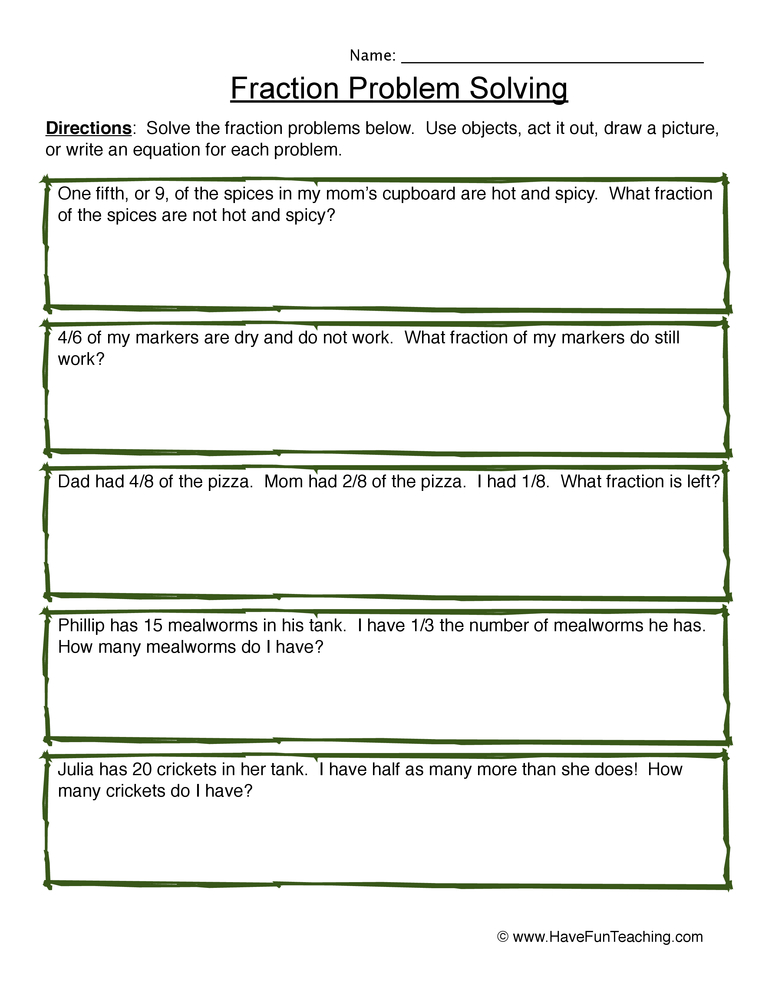 Fraction Word Problem Solving Worksheet By Teach Simple Fraction Word Problem Solving Worksheet By Teach Simple