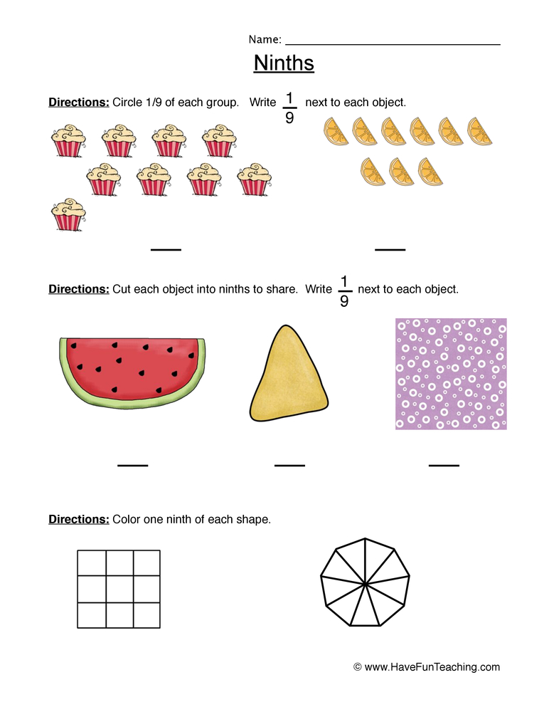Fractions Ninth Worksheet by Teach Simple