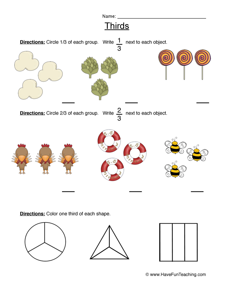 Fractions Third Worksheet by Teach Simple