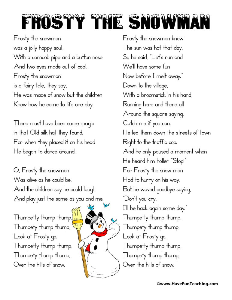Frosty The Snowman Lyrics By Teach Simple Frosty The Snowman Lyrics By Teach Simple