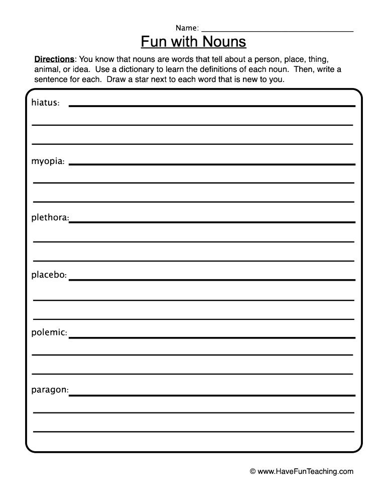 Fun with Nouns Worksheet by Teach Simple
