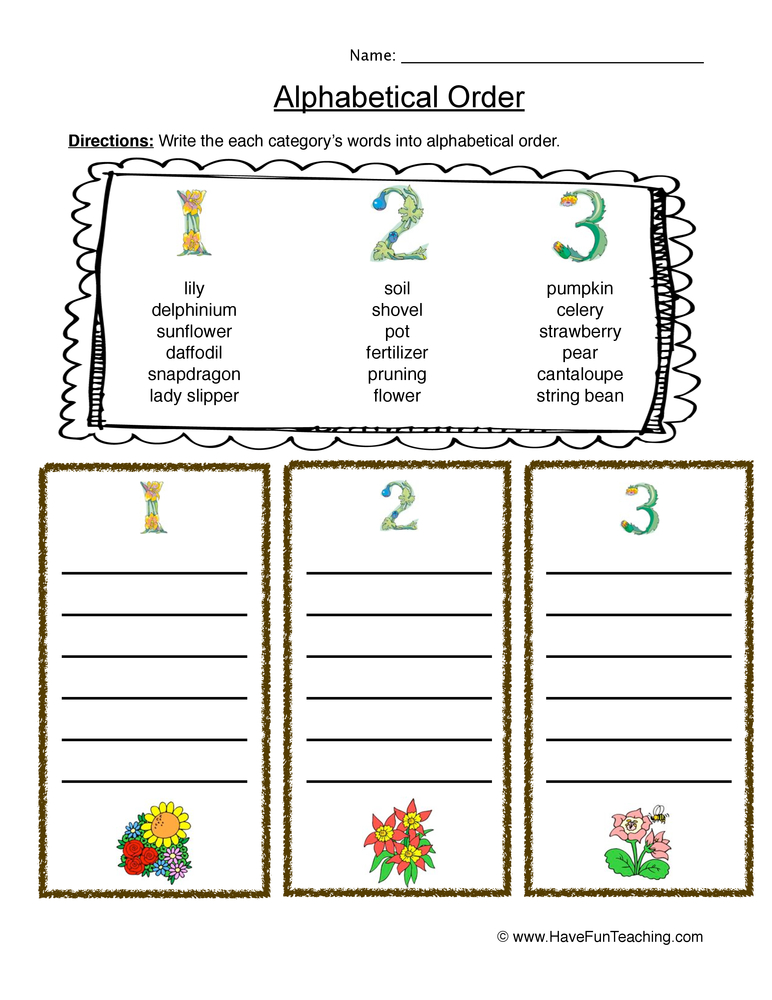 Gardening ABC Order Worksheet by Teach Simple