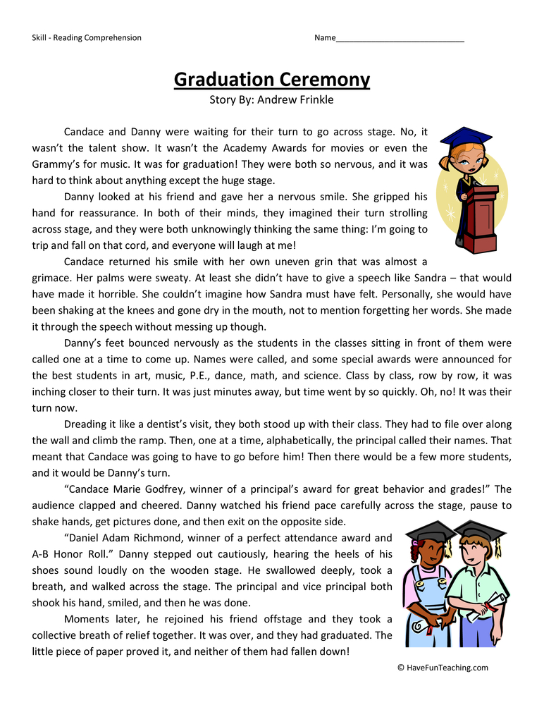 Graduation Ceremony - Reading Comprehension Worksheet by Teach Simple