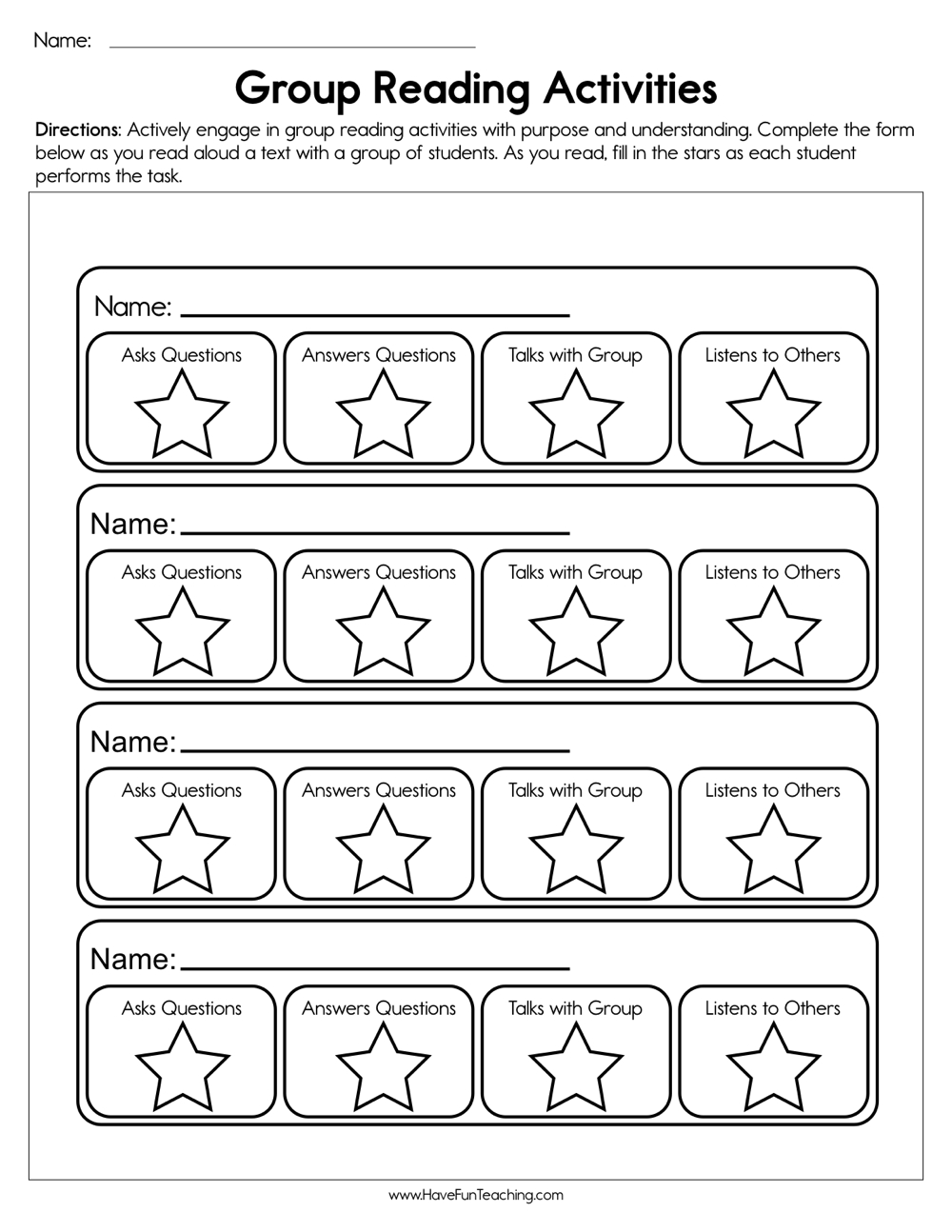 Group Reading Activities Worksheet by Teach Simple