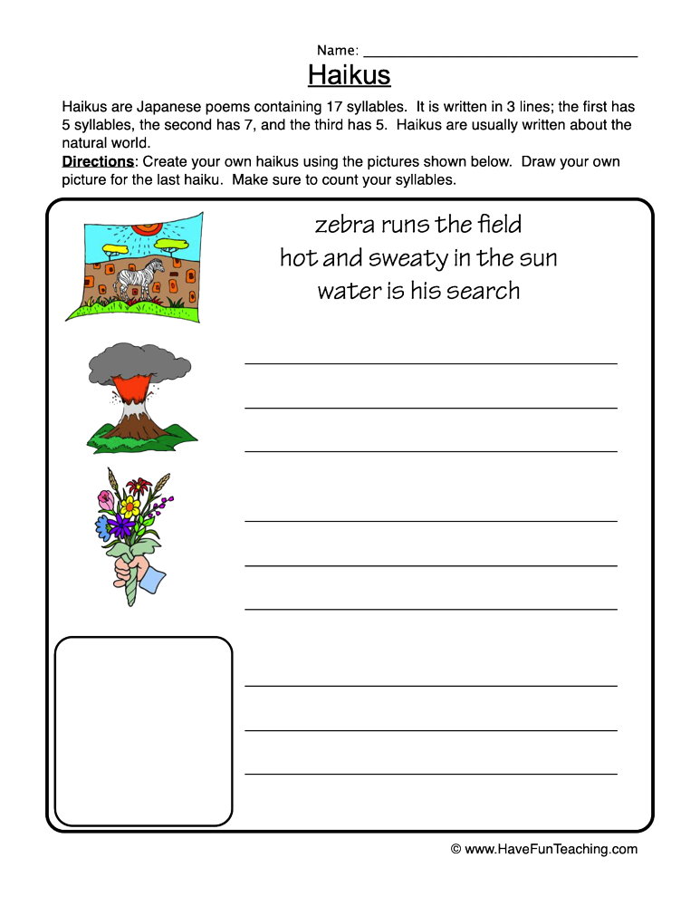 Haiku Pictures Worksheet by Teach Simple