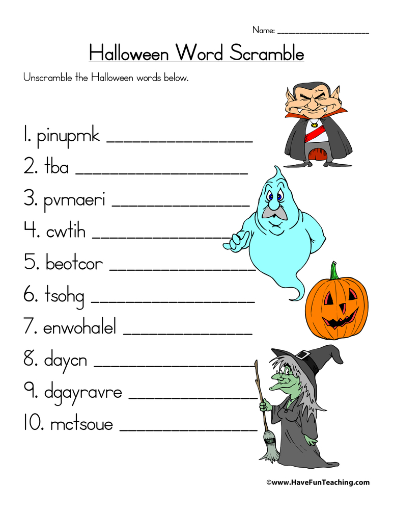 Halloween Word Scramble Worksheet by Teach Simple