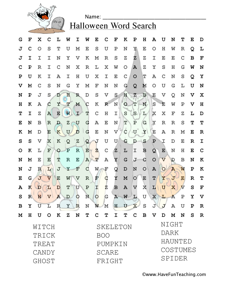 Halloween Word Search Worksheet by Teach Simple