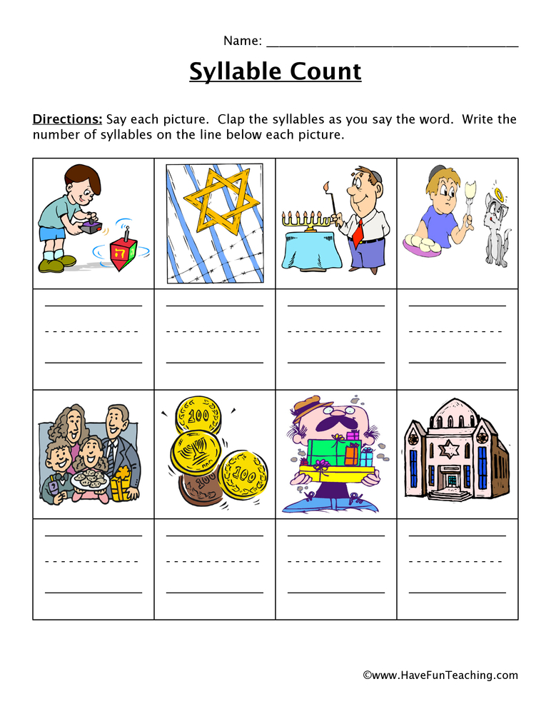 Hanukkah Words Syllable Worksheet by Teach Simple