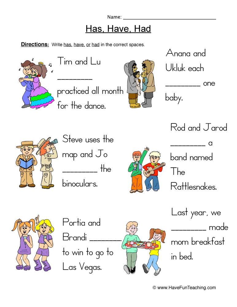 Has Have Had Fill in the Blank Worksheet by Teach Simple