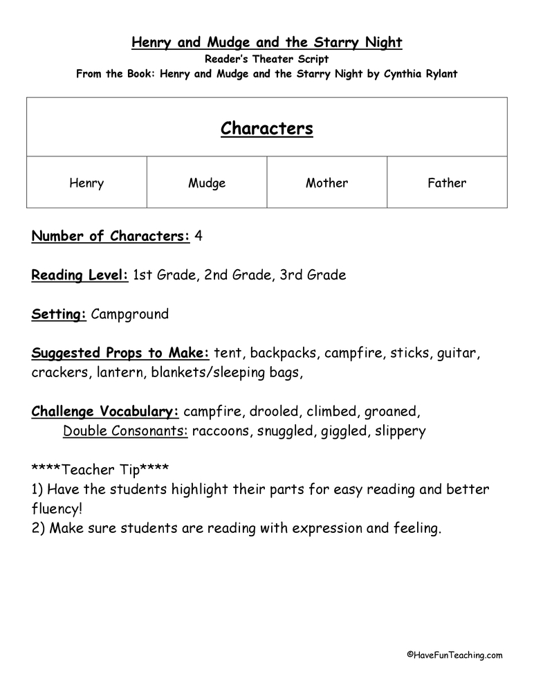 Henry and Mudge and the Starry Night Reader's Theater by Teach Simple