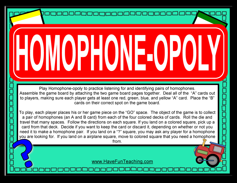 Homophoneopoly Homophones Activity by Teach Simple