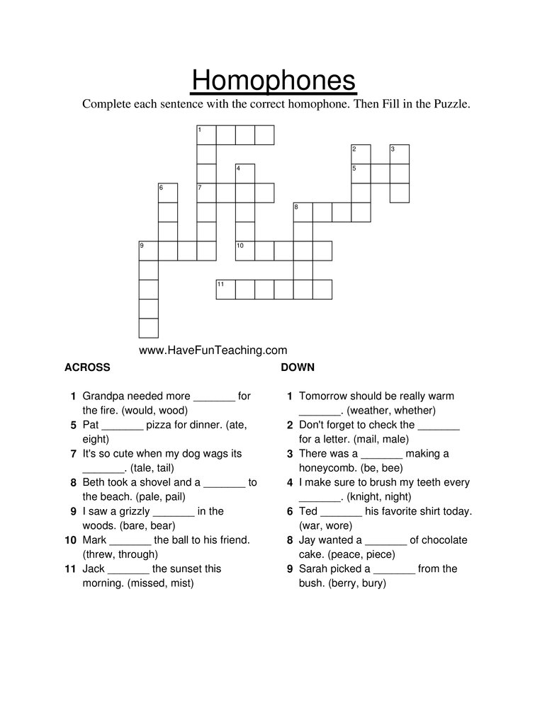 Homophones Crossword Puzzle by Teach Simple