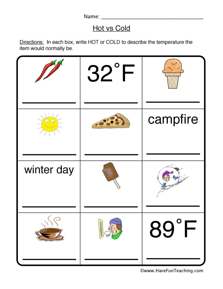 Hot and Cold Pictures Worksheet by Teach Simple