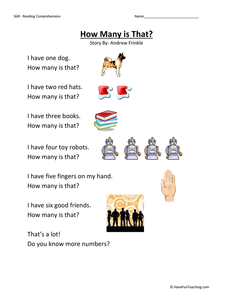 How Many Is That Reading Comprehension Worksheet by Teach Simple
