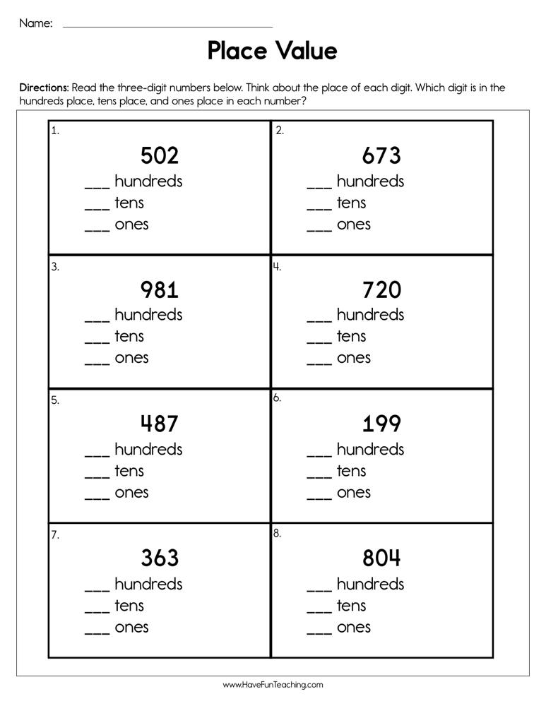 Identify Place Value Worksheet by Teach Simple