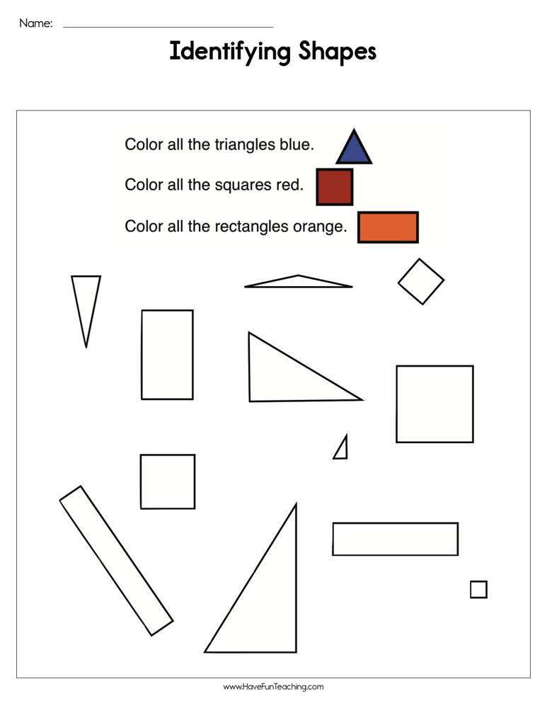 Identifying Shapes Worksheets