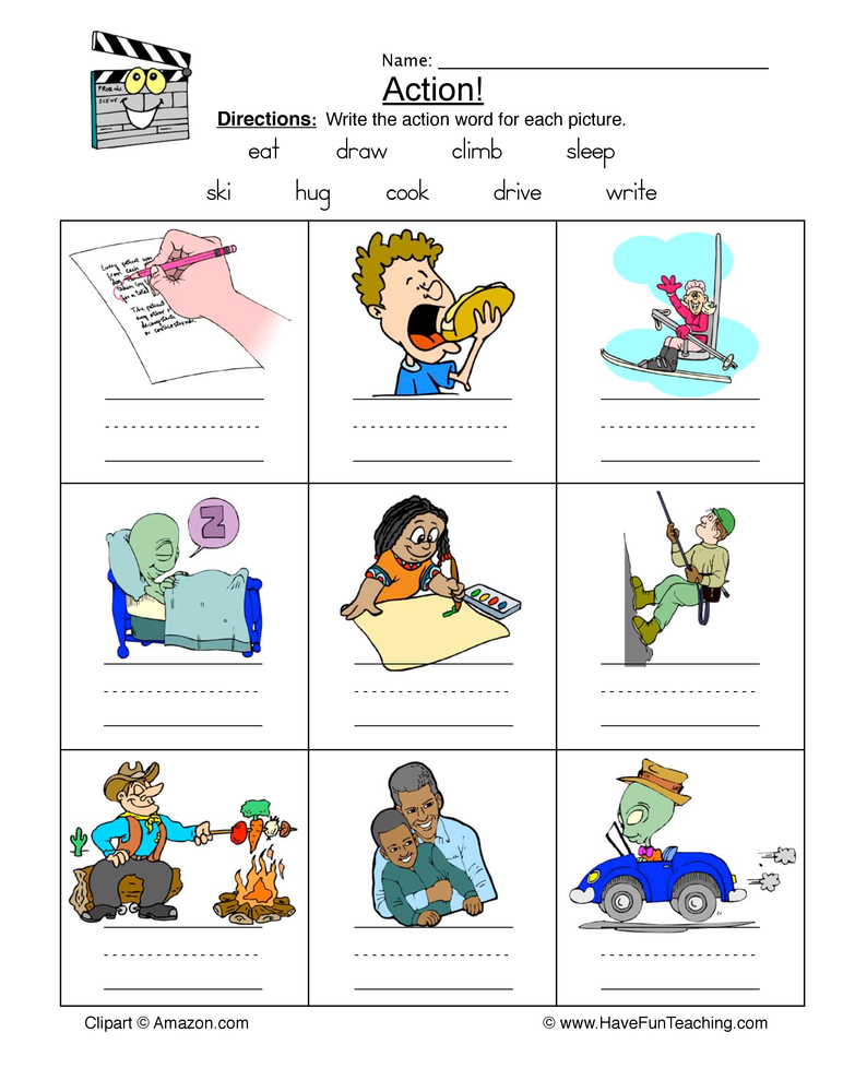 Identifying Action Words Worksheet by Teach Simple