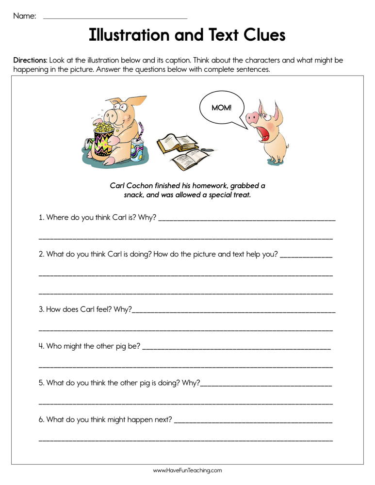Illustration and Text Clues Worksheet by Teach Simple
