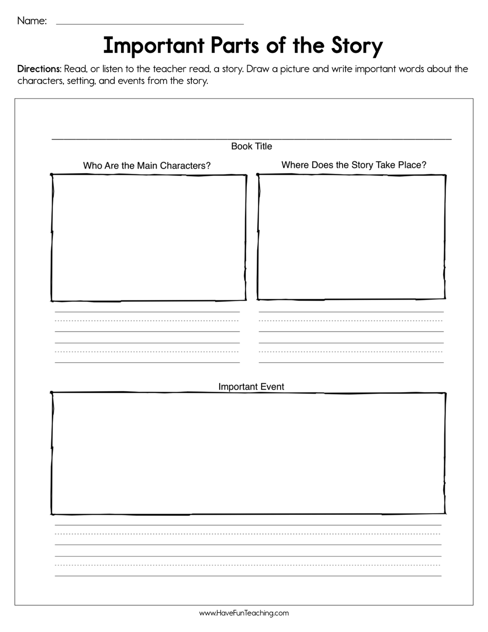 Important Parts of the Story Worksheet by Teach Simple