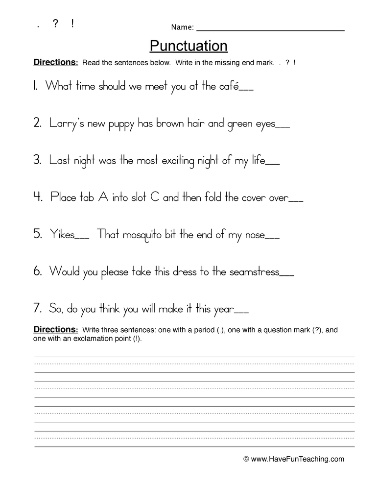Including End Punctuation Worksheet by Teach Simple