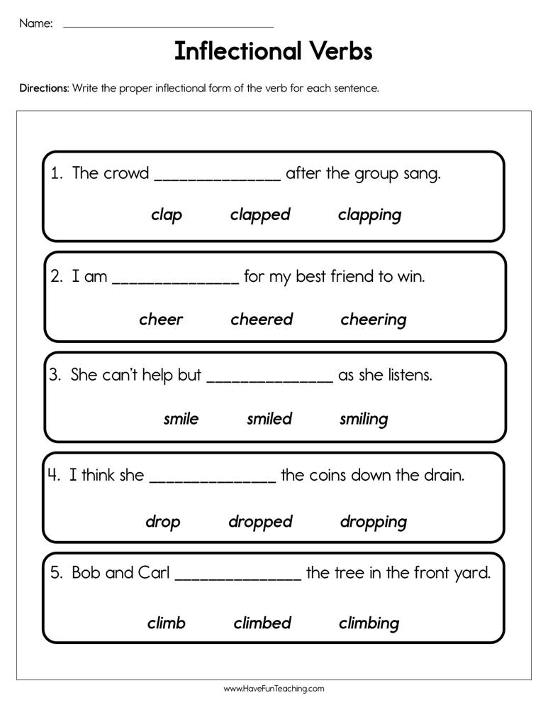 Inflectional Verbs Worksheet by Teach Simple
