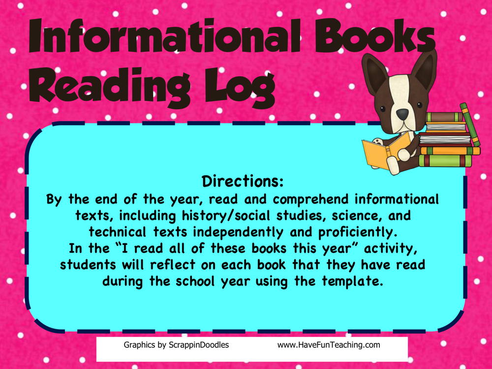 Informational Books Reading Log Activity by Teach Simple