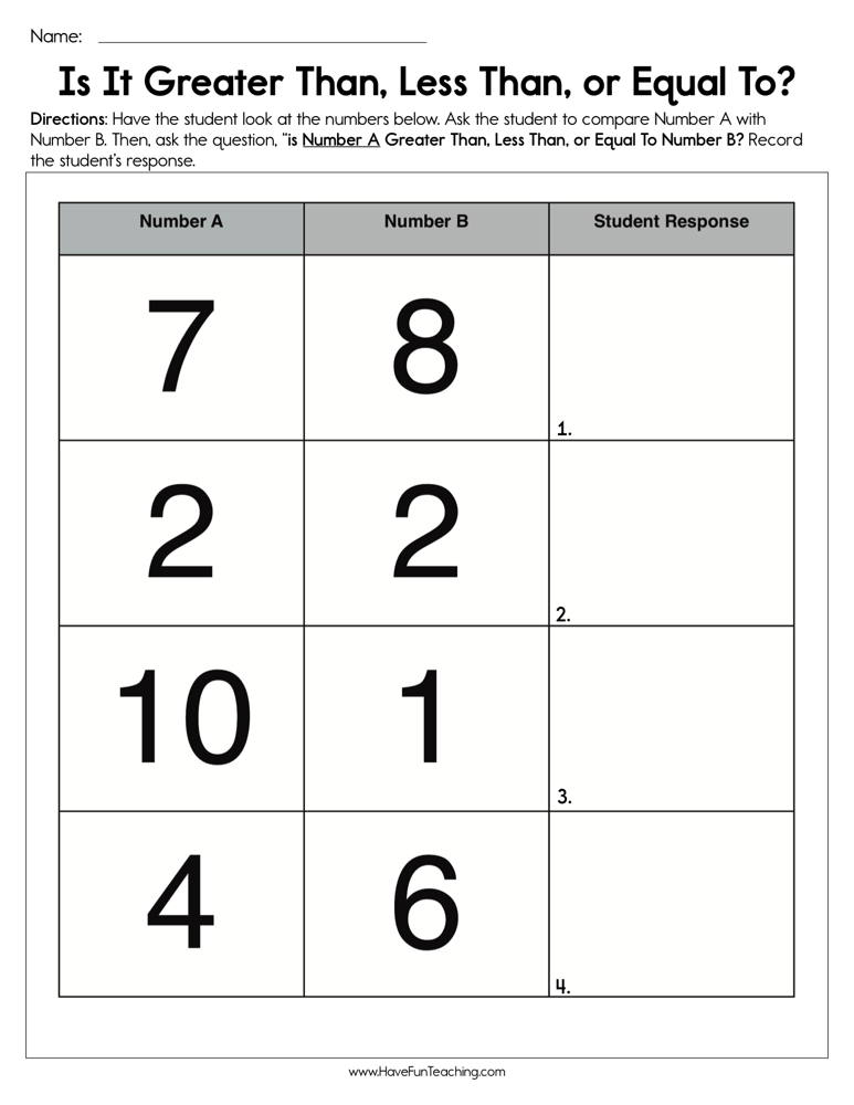 Is It Greater Than, Less Than, or Equal to Worksheet by Teach Simple