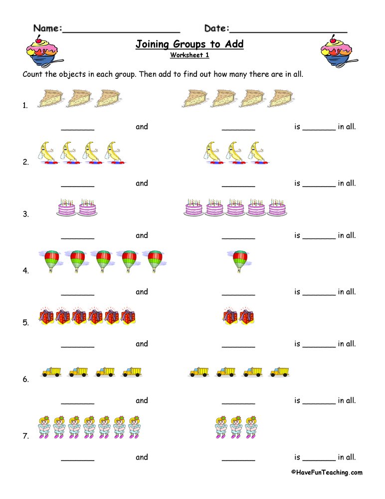 Joining Groups to Add Worksheets by Teach Simple