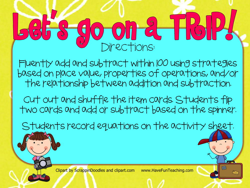 Let's Go on a Trip Addition Subtraction Within 100 Activity by Teach Simple