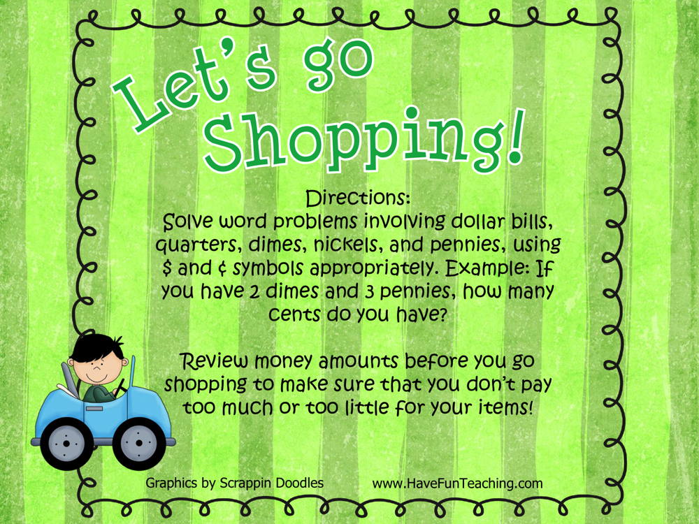 Let's Go Shopping Money Word Problems Activity by Teach Simple