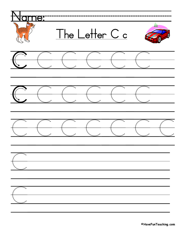 Letter C Handwriting Practice Worksheet by Teach Simple