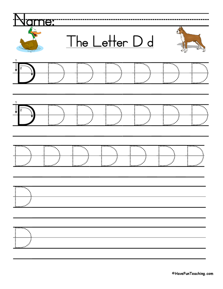 Letter D Handwriting Practice Worksheet by Teach Simple